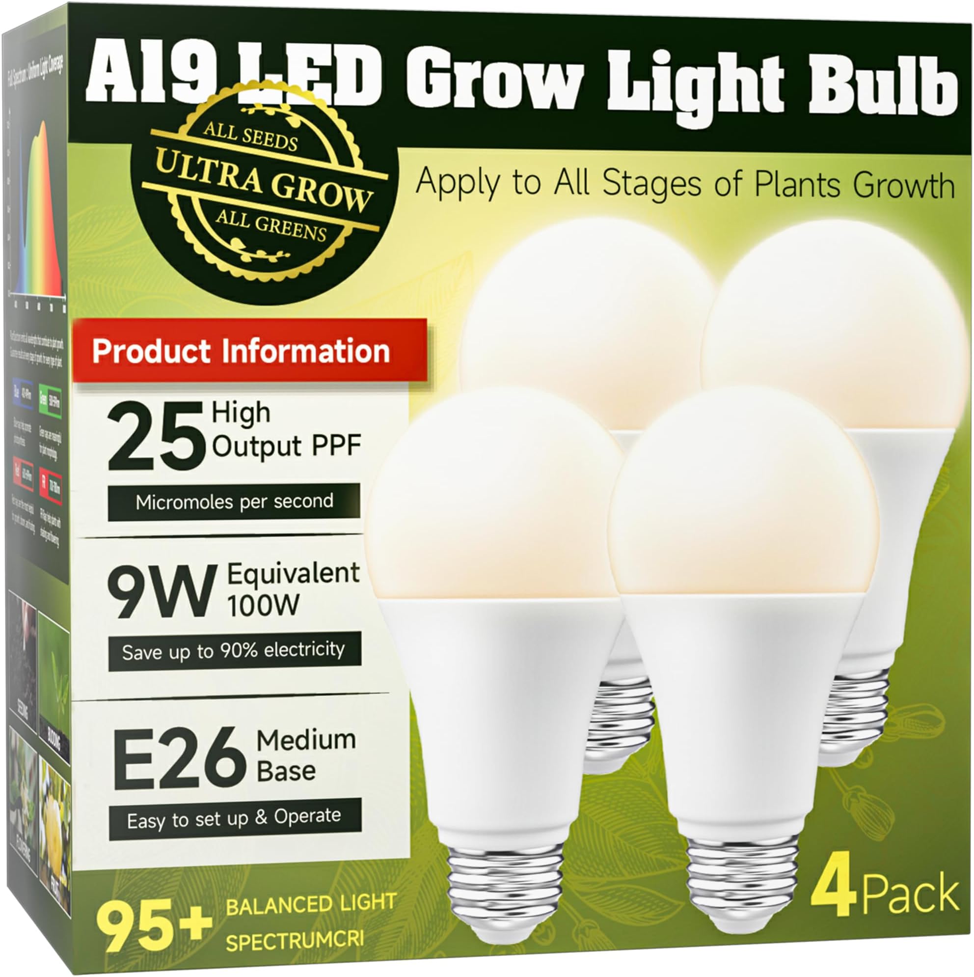 ePhoto Hydroponic Full Spectrum CFL Grow Light Bulb 60 Watt Bulb 5500K ...