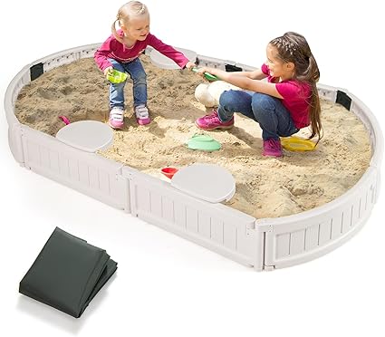 Amazon.com: HONEY JOY Sandbox with Cover, 6FT Oval Sand Pit for ...