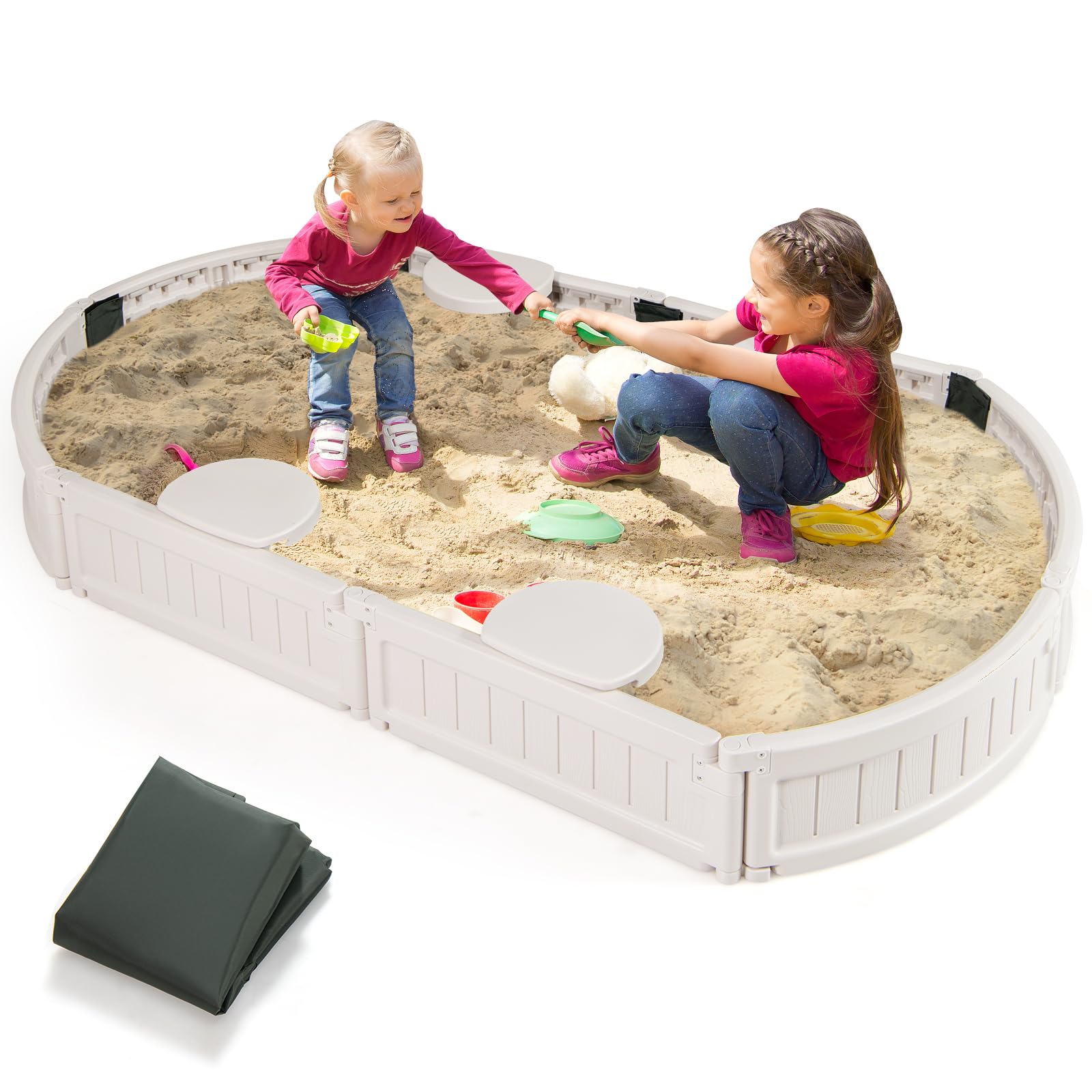 Amazon.com: HONEY JOY Sandbox with Cover, 6FT Oval Sand Pit for ...