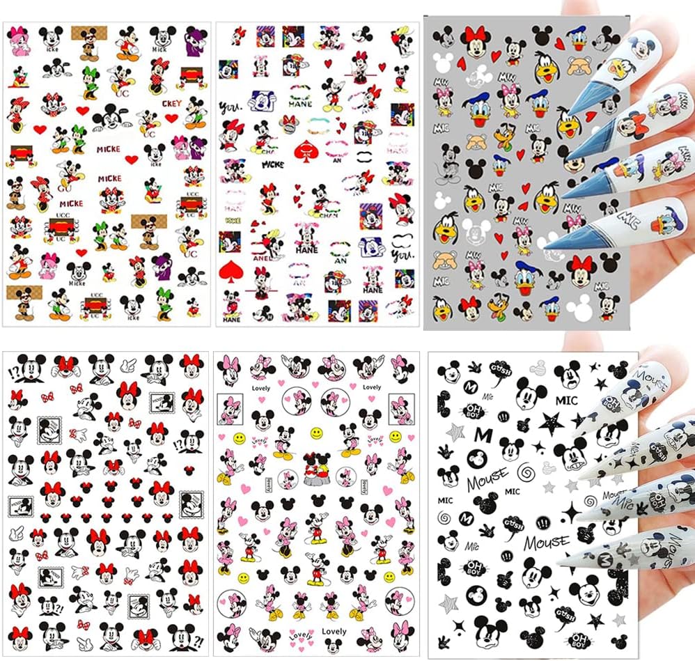 Amazon.com: 6 Sheets Cute Cartoon Nail Art Stickers 3D Self Adhesive ...