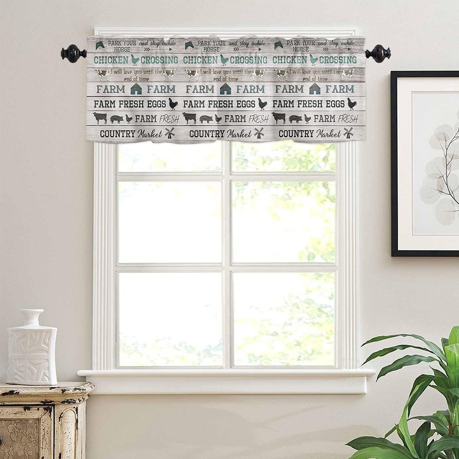 Amazon.com: Estmy Rustic Farmhouse Linen Kitchen Valances for Windows ...