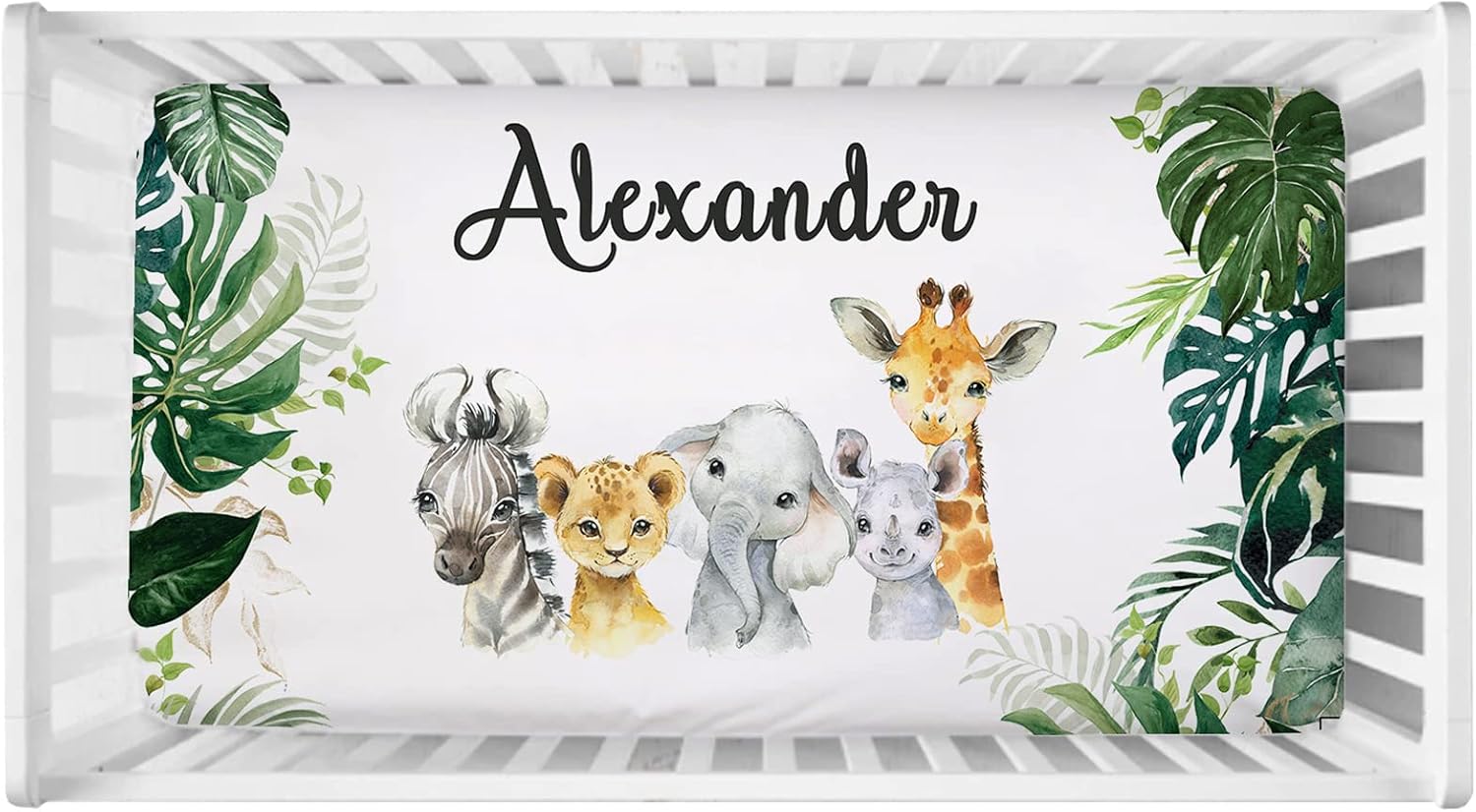 Amazon.com: LVYZIHO Jungle Animals Baby Crib Sheet, Elephant Giraffe ...