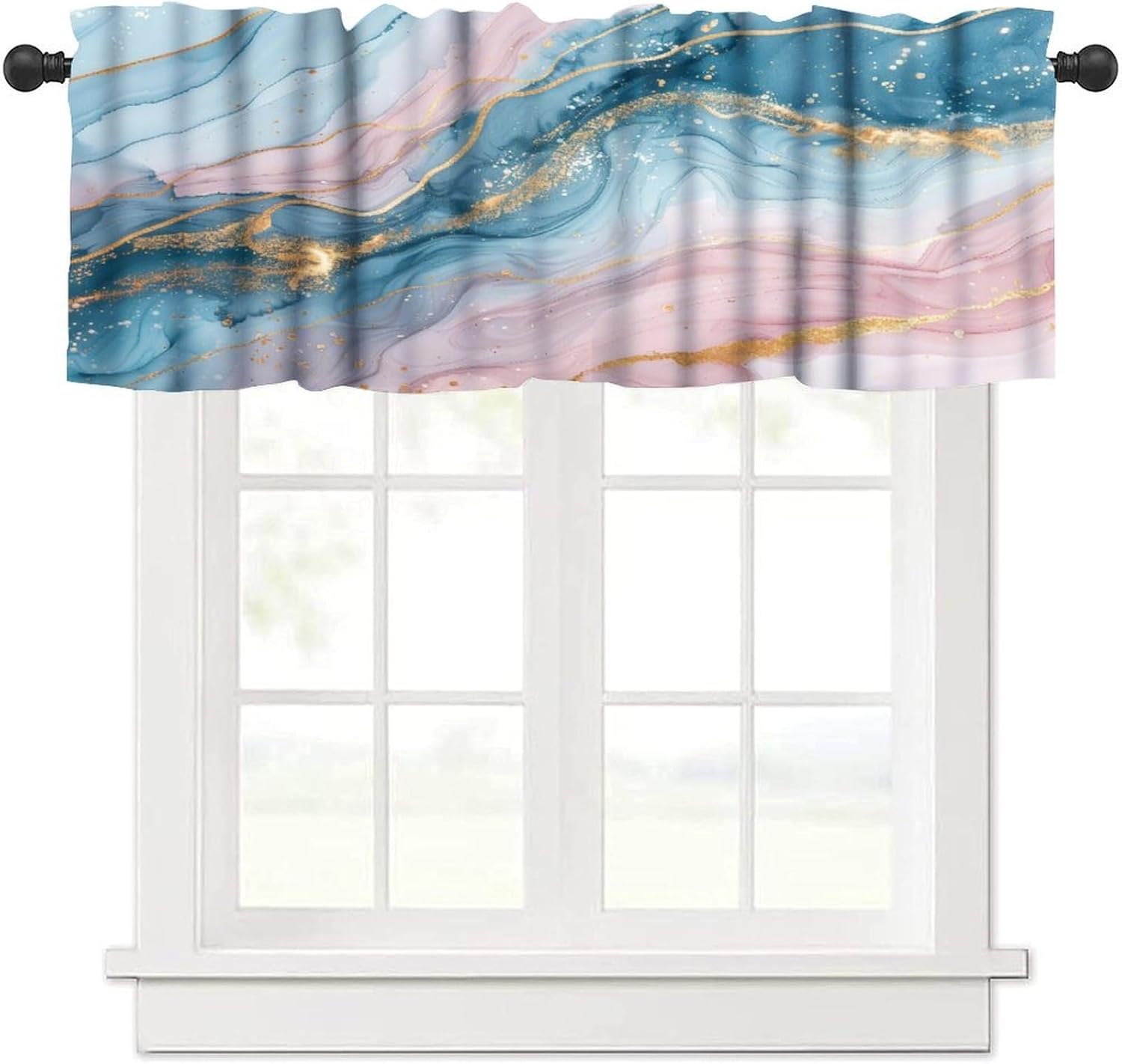 Amazon.com: LOMADIA Marble Kitchen Valance Curtain, Modern Luxury Foil ...