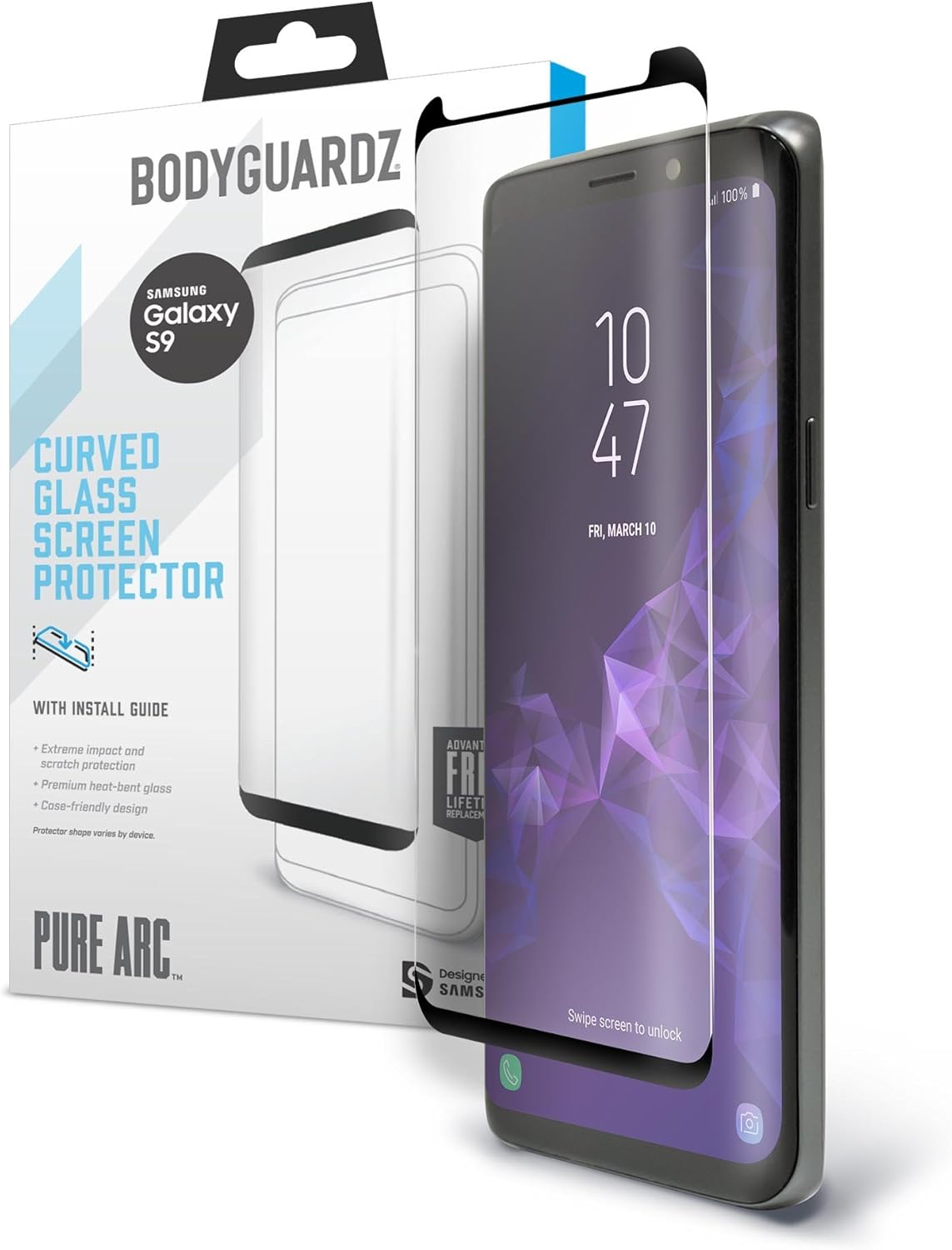 Amazon.com: BodyGuardz - Pure Arc Glass Screen Protector for Galaxy S9 ...