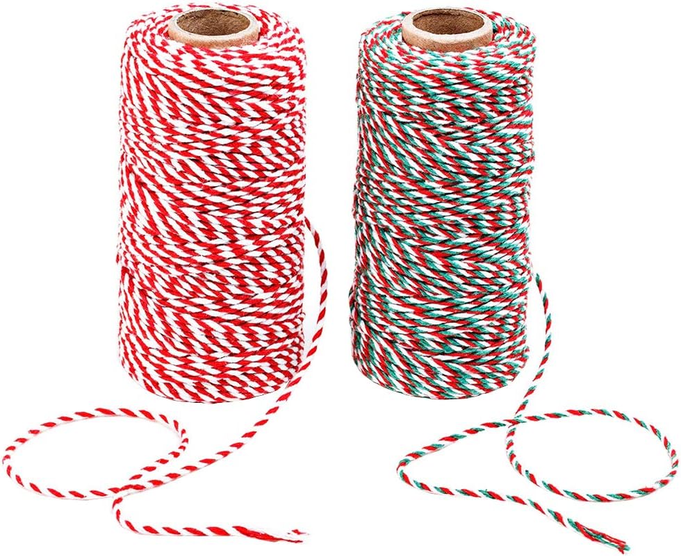 Benvo 2-Pack Red White Green Cotton Twine and Red White Packing String ...