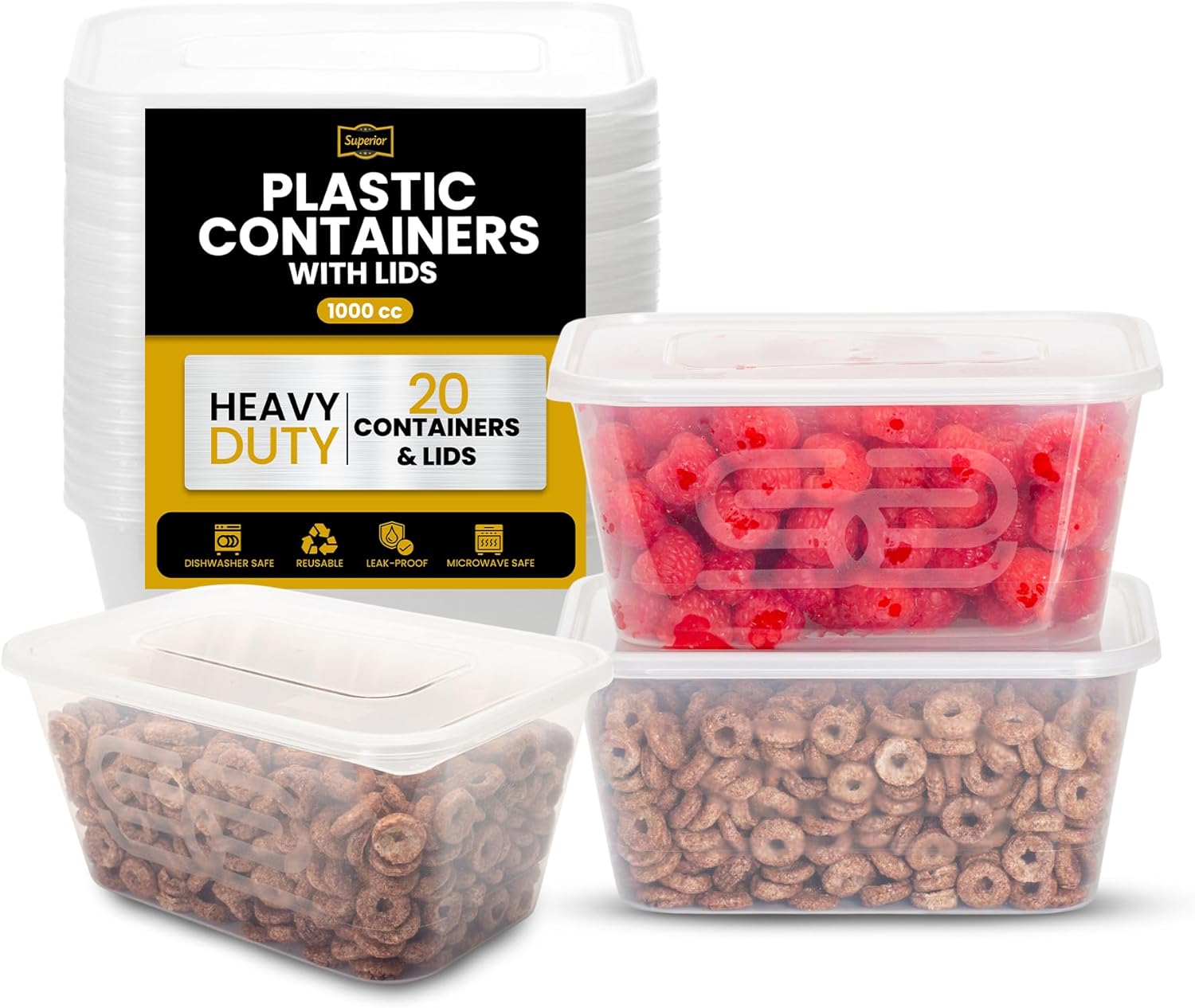 Superior Takeaway Containers with Lids – 20 Pcs Durable 1000ml Crack ...