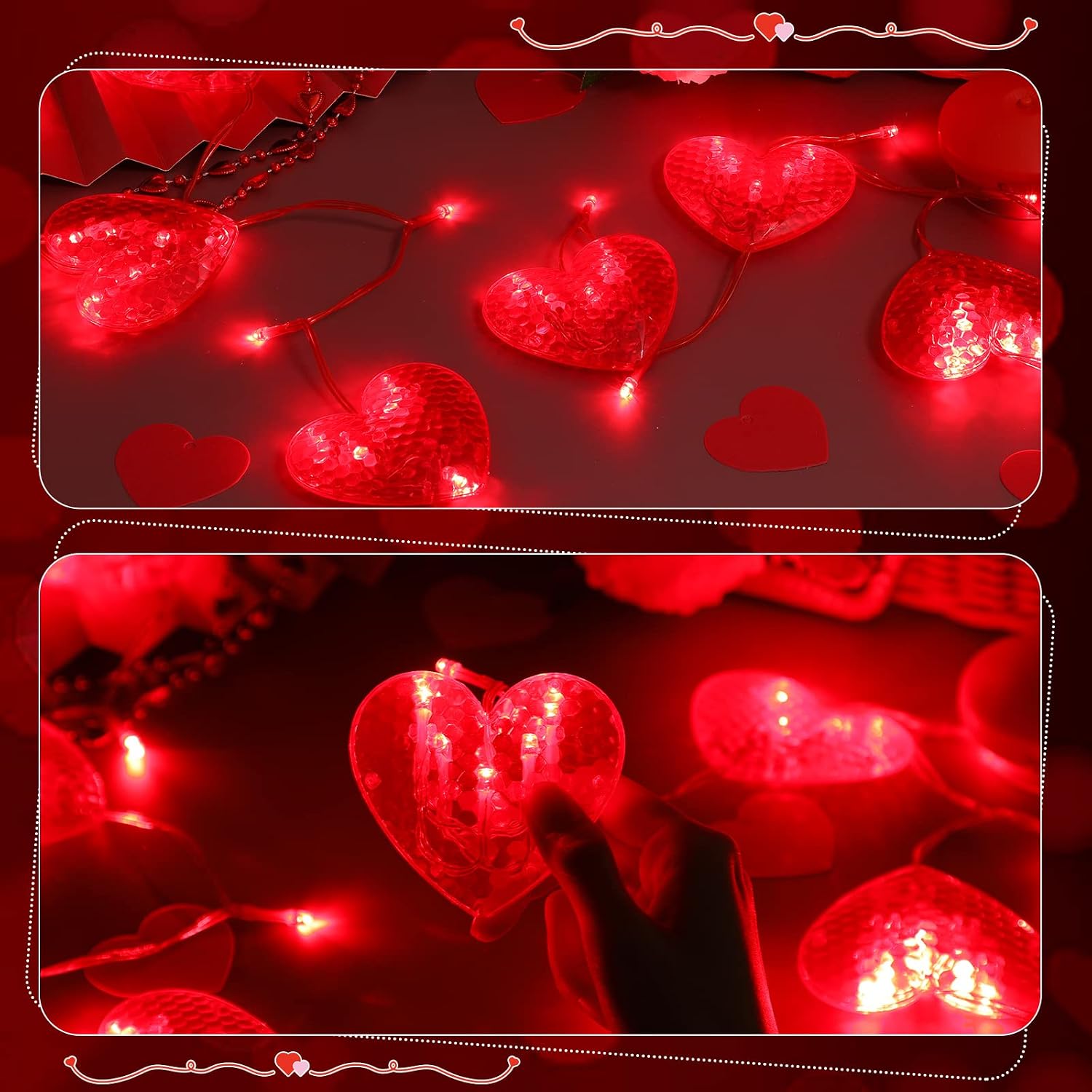 5 luces de corazón para ventana de San Valentín, decoración iluminada ...