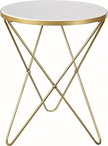 Amazon.com: ALPOME Round Natural White Marble top Black end Table ...