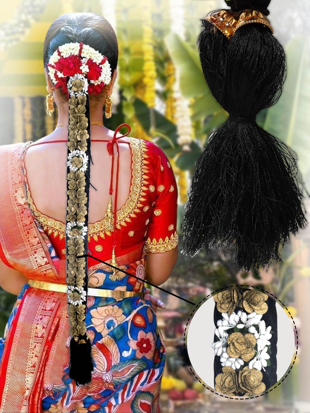 Softwrap Bharatanatyam Savaram & Kunjalam Kemp Ready Jada Set Hair ...