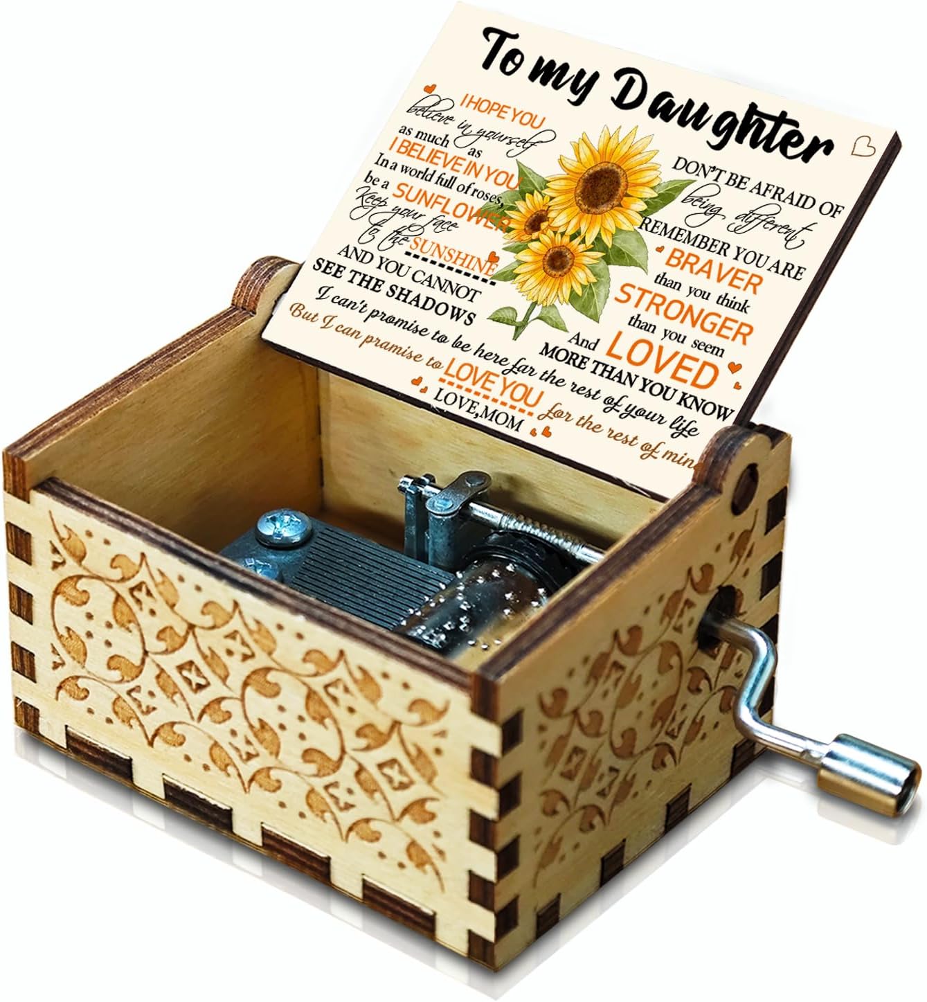Amazon.com: OWCRNEF Hand Crank Music Box – Vintage Engraved Wooden ...