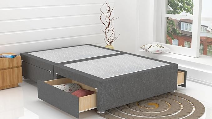 DBZ BEDS 5 FT King Size Bed Base - Grey Linen Divan Bed Base with 2 ...