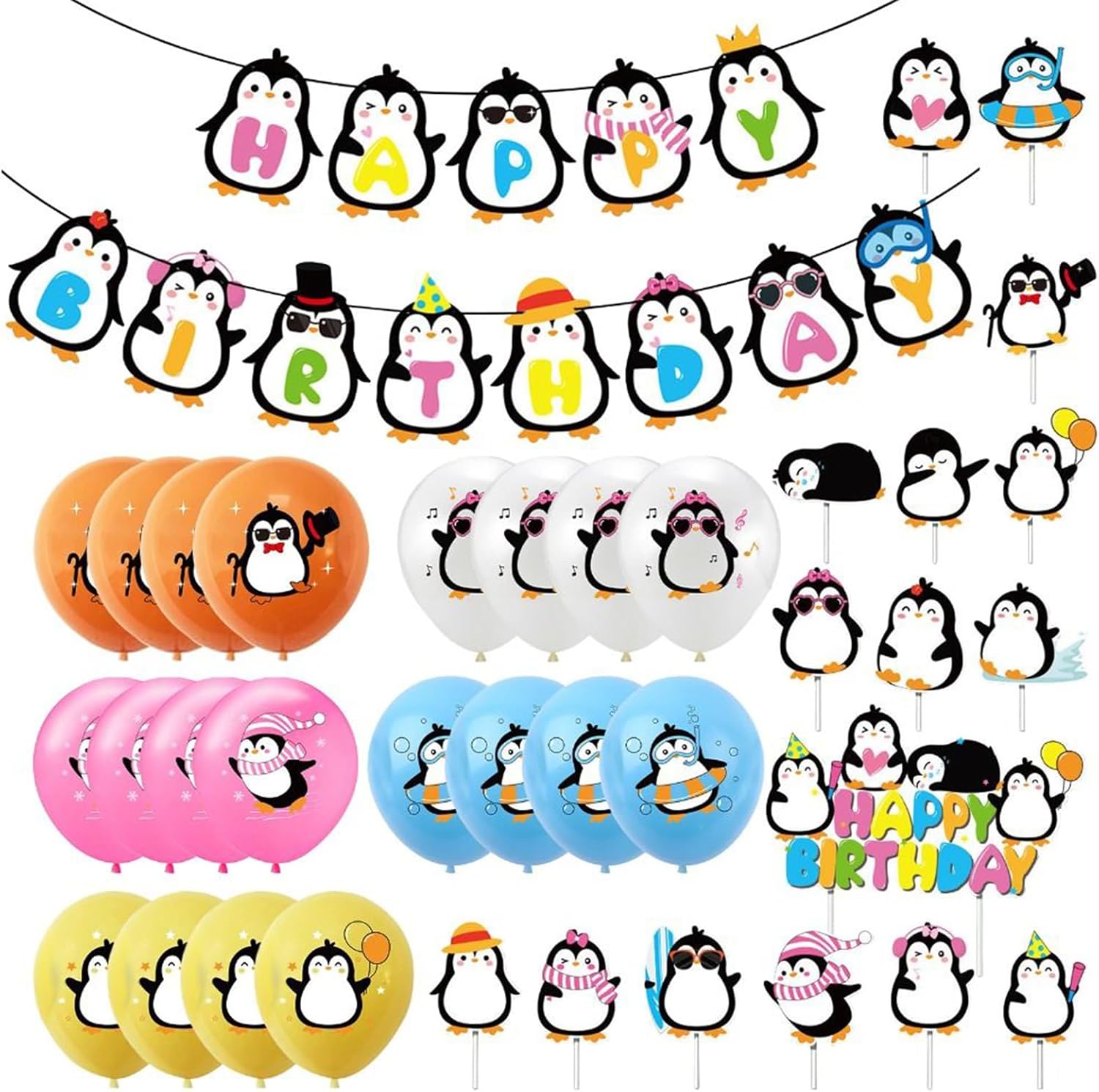 Amazon.com: Uniquer Penguin Theme Birthday Party Decoration, Happy ...