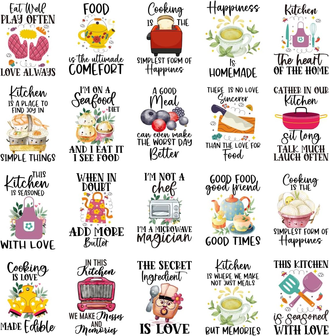 Amazon.com: Dtf Transfers Ready to Press - 20Pcs Cute Funny Kitchen ...