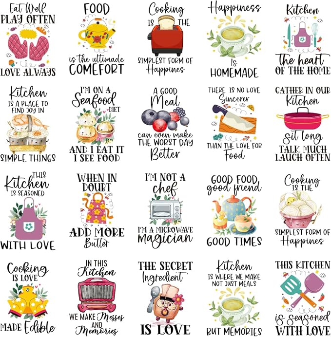 Amazon.com: Dtf Transfers Ready to Press - 20Pcs Cute Funny Kitchen ...