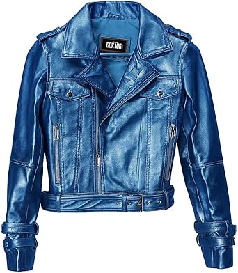 GOKTOG Women's Metallic Leather Biker Jacket – Genuine Leather Moto ...