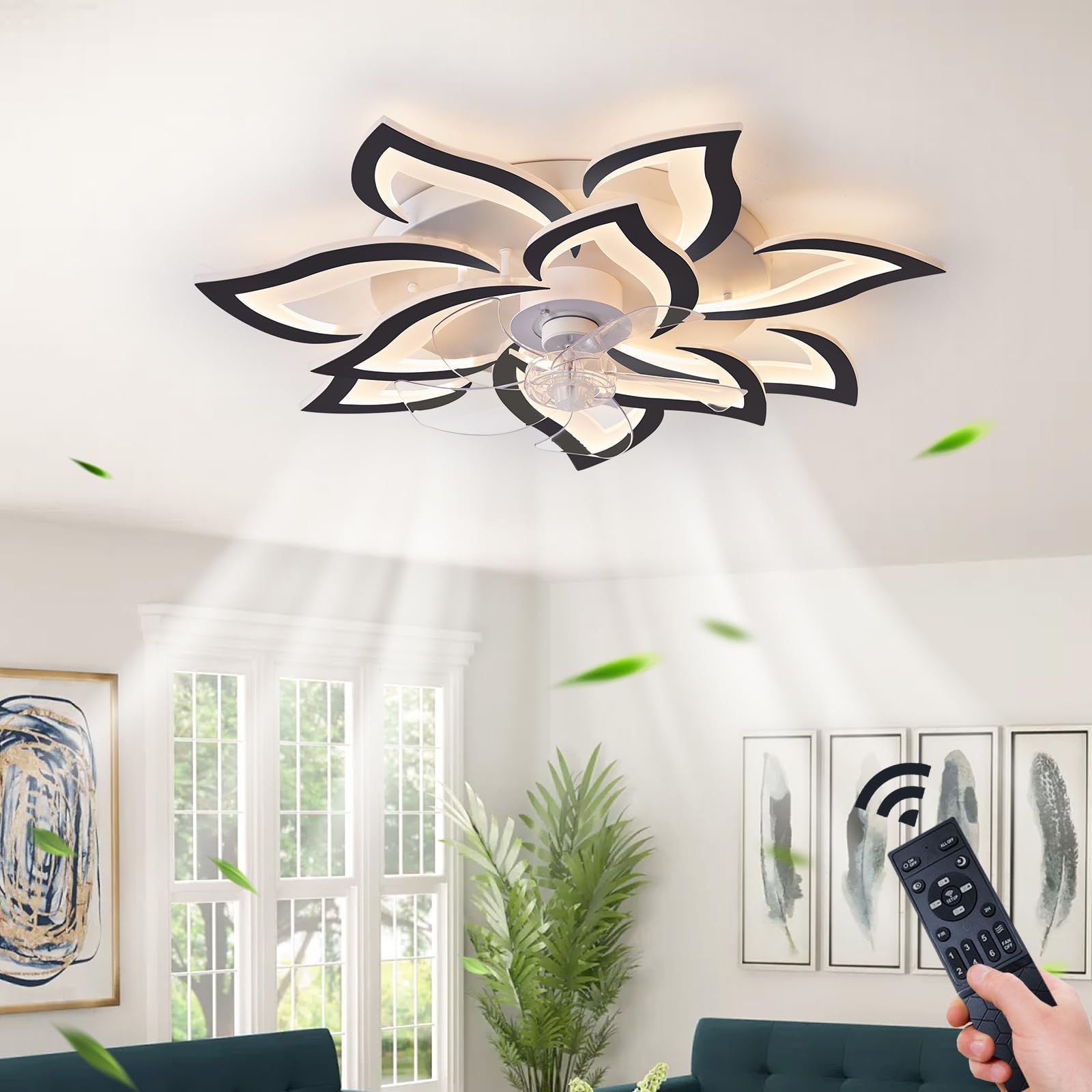32" Ceiling Fan with Lights Remote Control,Modern Indoor Flush Mounted ...
