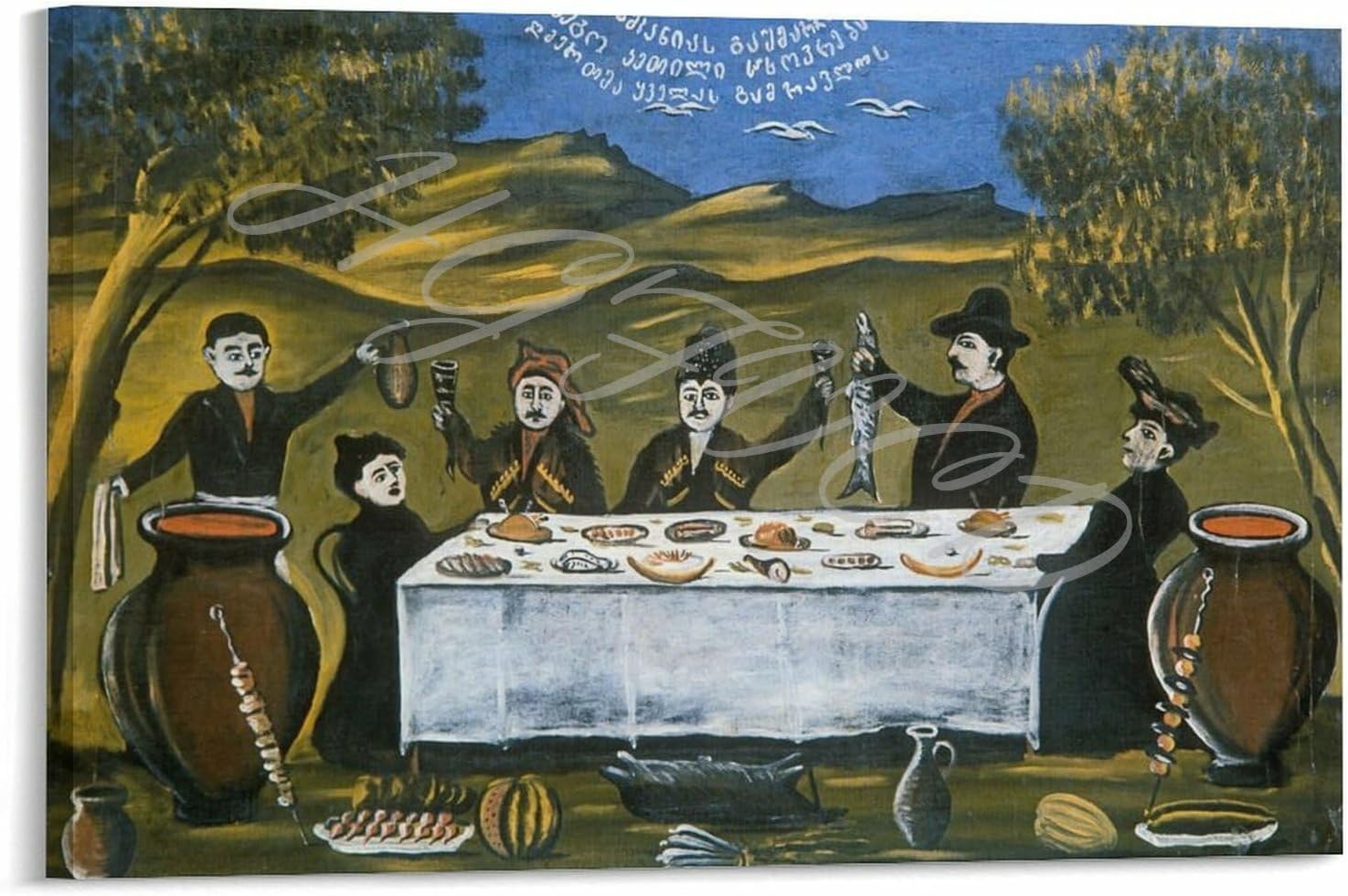 Amazon.com: Family Picnic by Niko Pirosmani Vintage Oil Painting Art ...