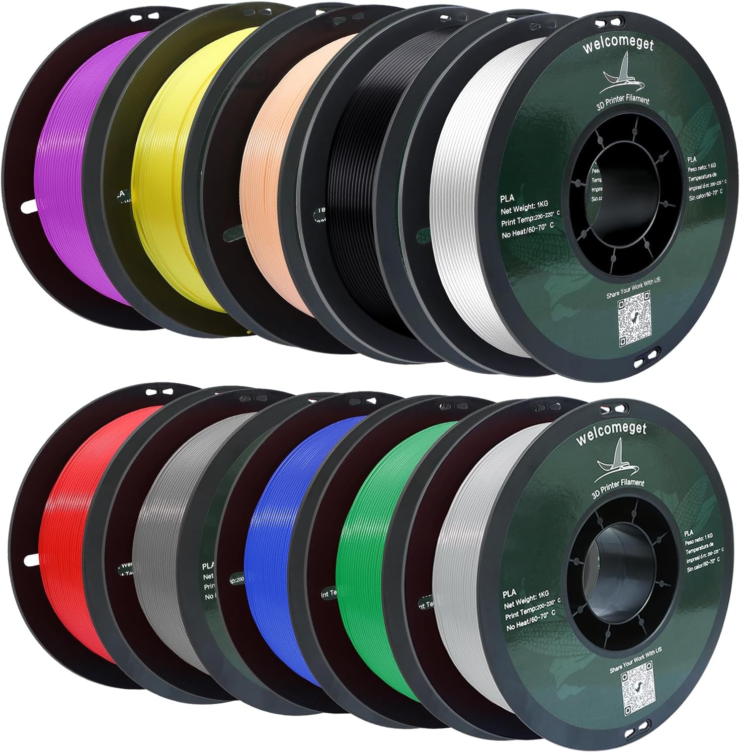 Amazon.com: Welcomeget PLA 3D Printer Filament, 10 Rolls, Dimensional ...