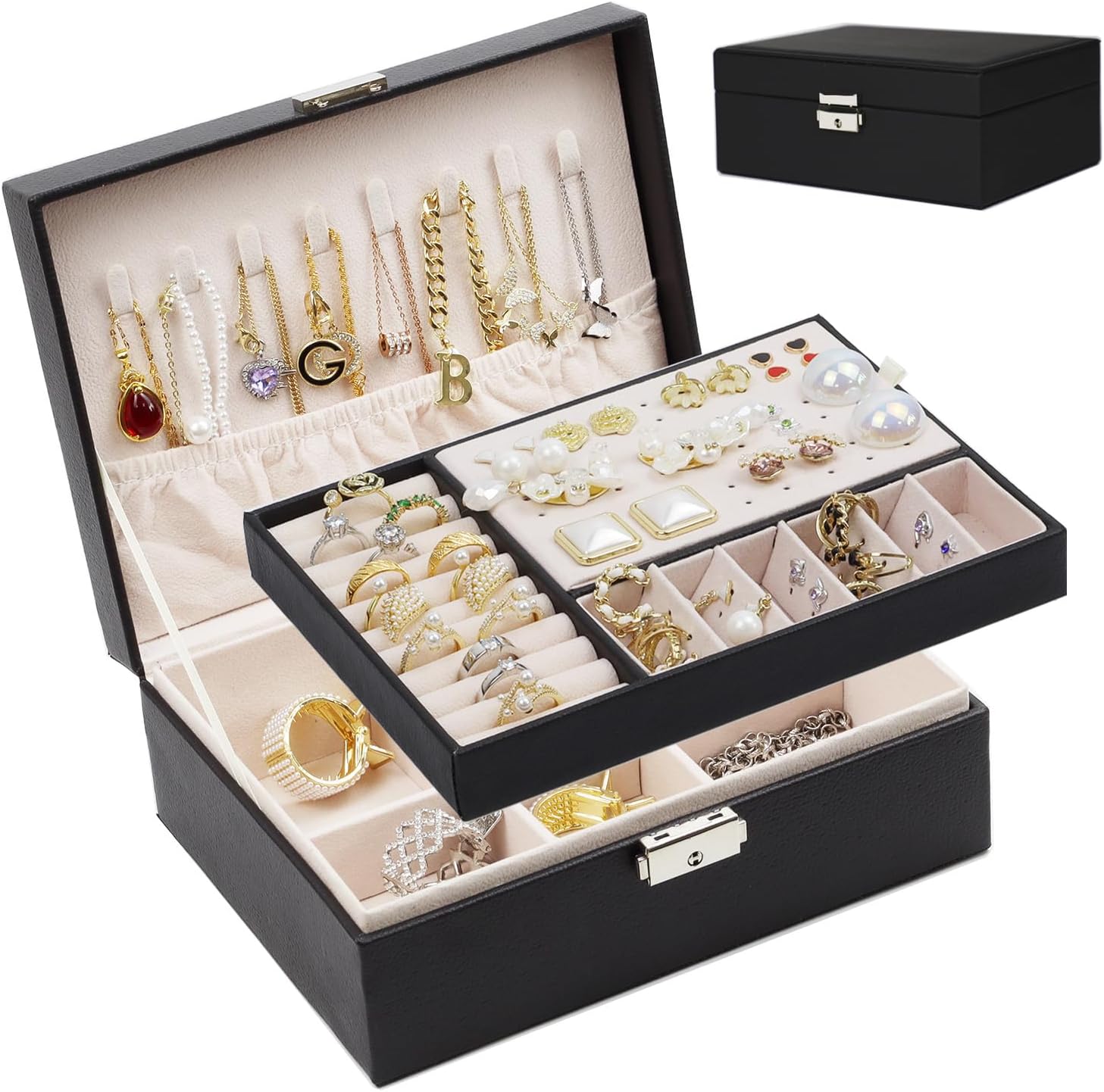 Amazon.com: Viomir Jewelry Box with Glass Lid, 3-Layer Jewelry Organizer, 2 Drawers, Large ...