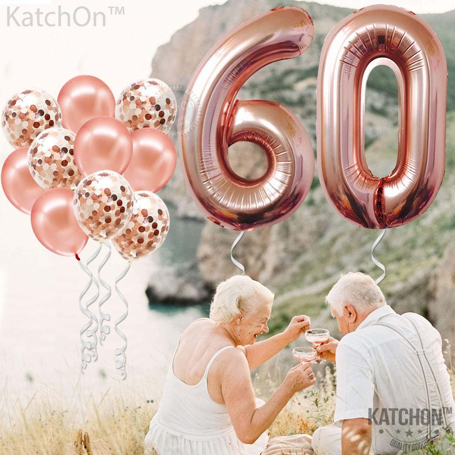 Big, Rose Gold 60 Balloon Numbers - Large, 40 Inch | 60 Birthday ...