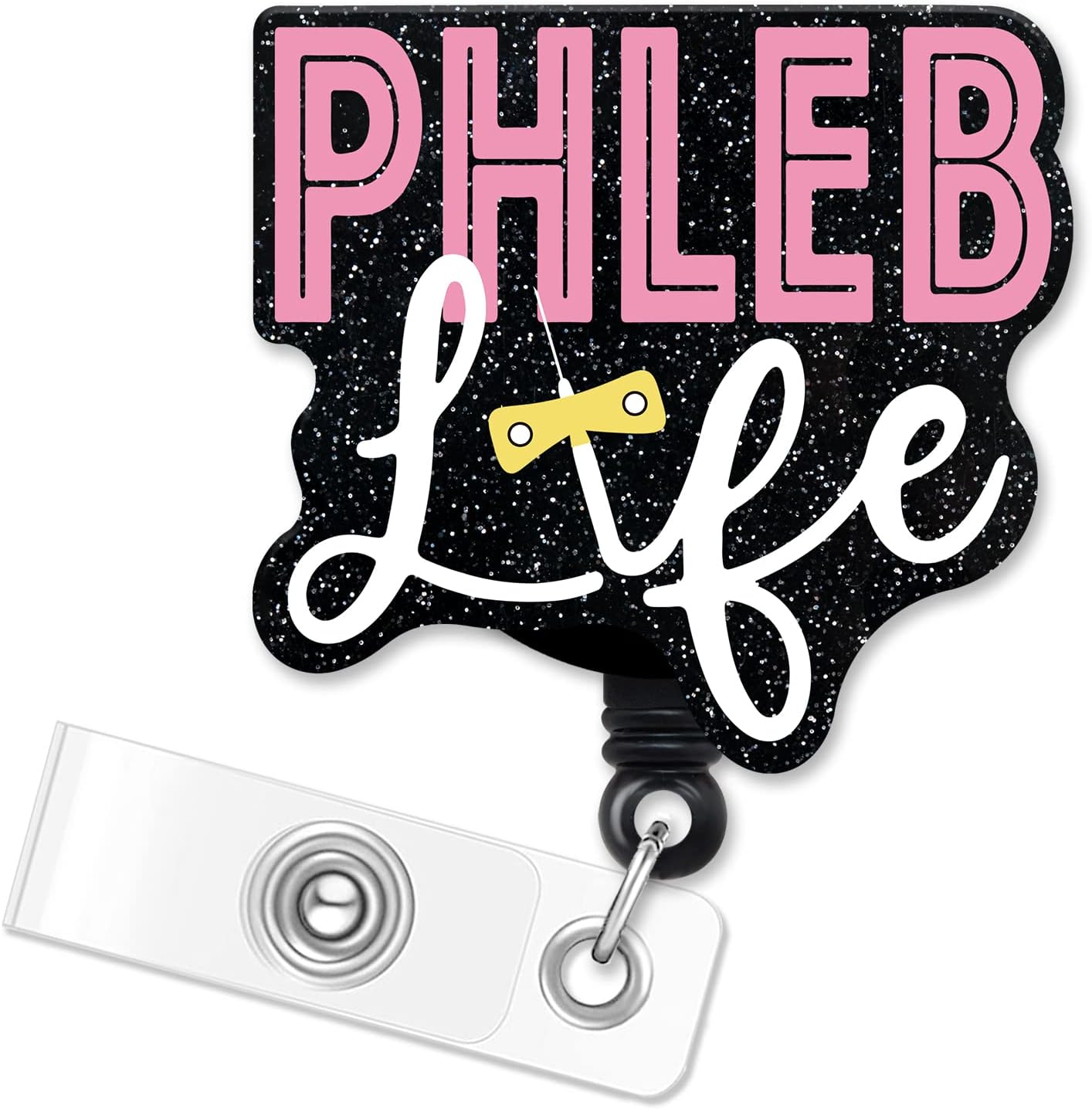 Amazon.com: ERHACHAIJIA Phleb Life Retractable Black Glitter Badge Reel ...