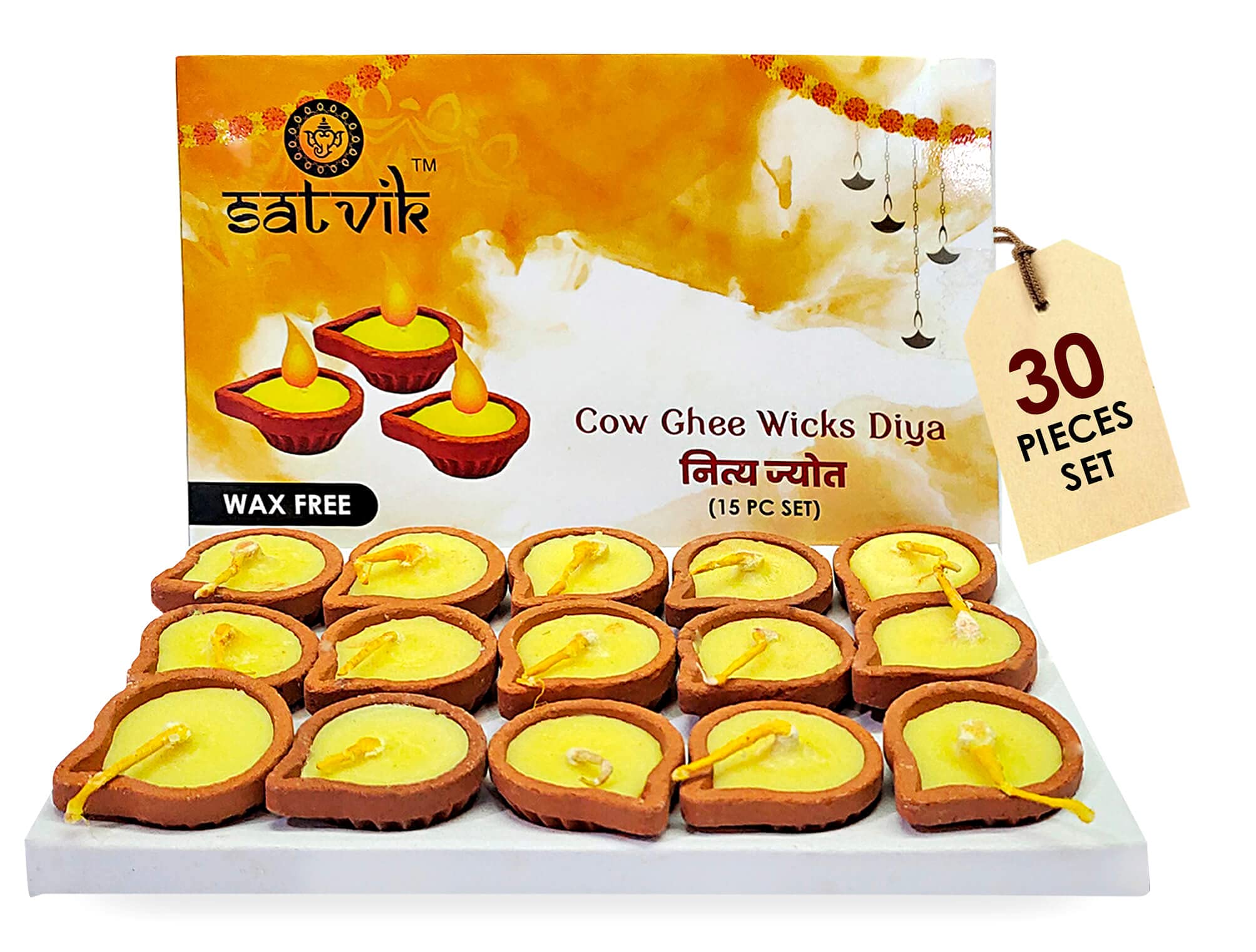 Buy SATVIK 30 Pc Nitya Pujan Cow Ghee WIcks in Mitti Diya Set. Made of ...