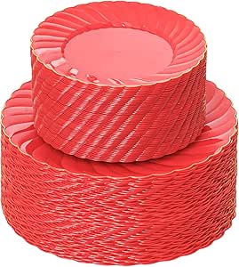 Amazon.com: U-QE 100PCS Red Plastic Plates - Heavy Duty Red Plates ...