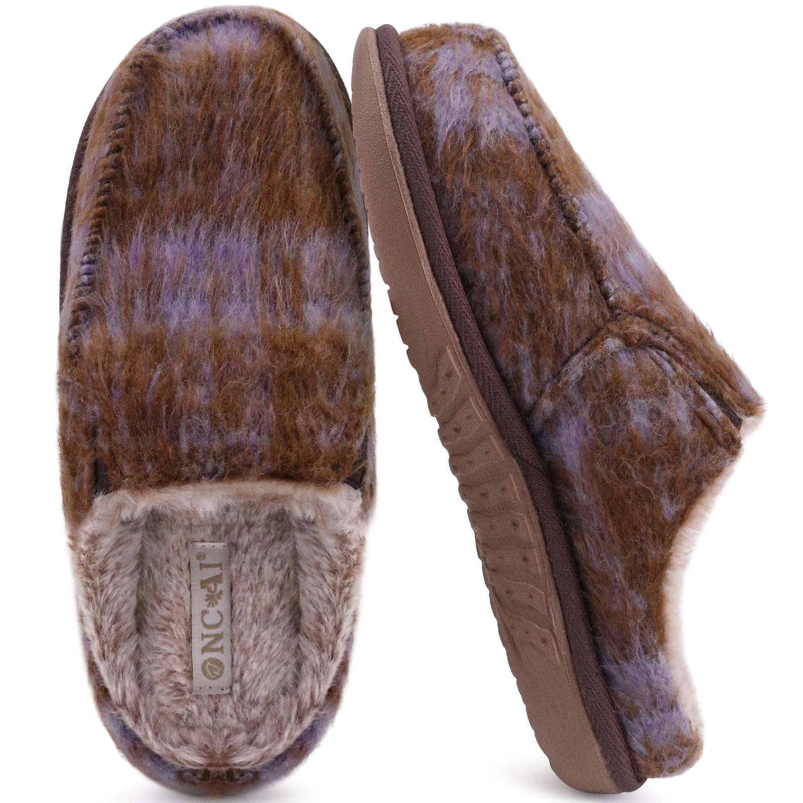 ONCAI Women's Slippers Plush Woolen Fabric Houndstooth Cotton-Blend ...