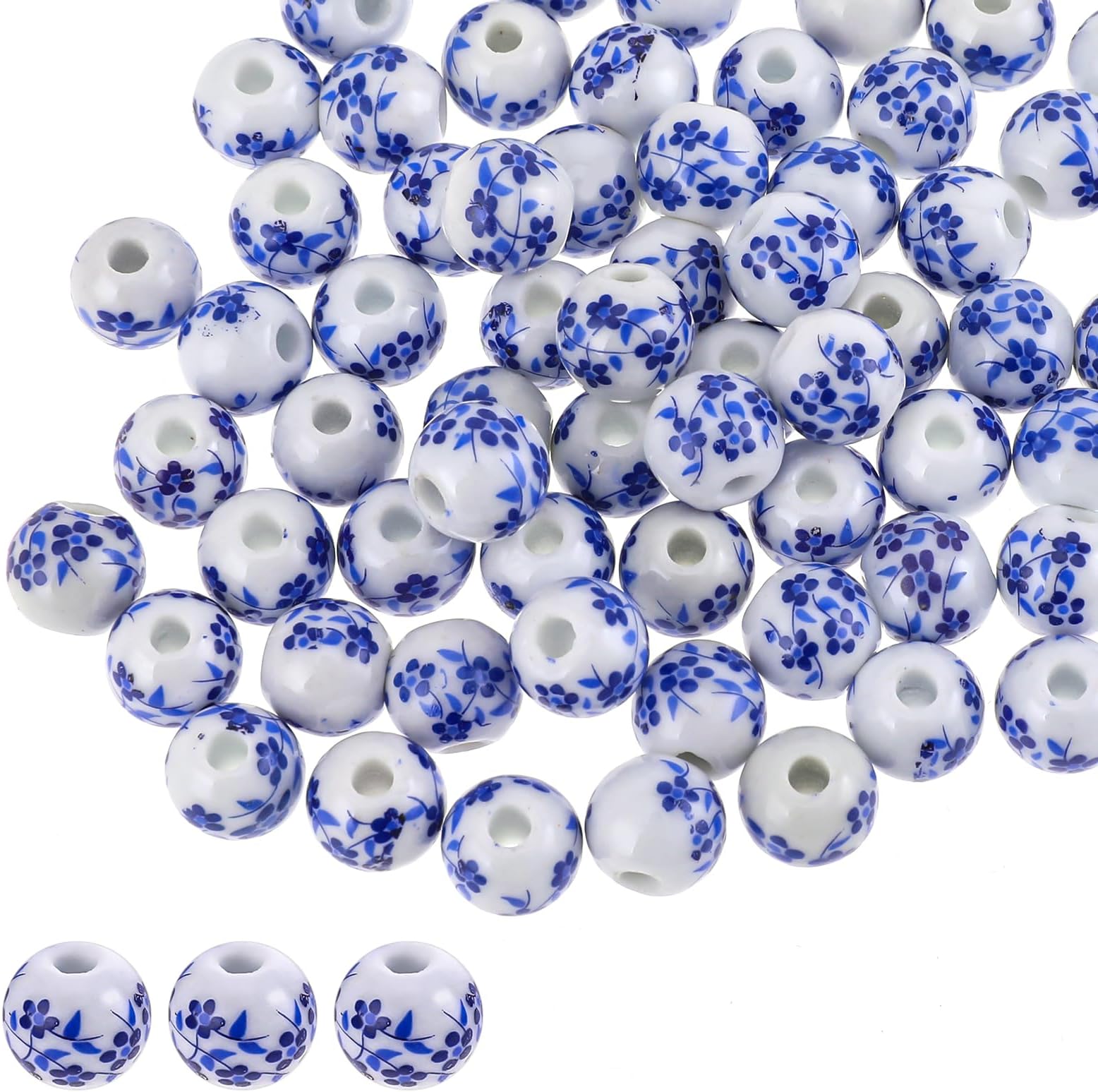 Amazon.com: About 200Pcs 8mm Porcelain Beads for Jewelry Making Blue Flower Printed Ceramic ...
