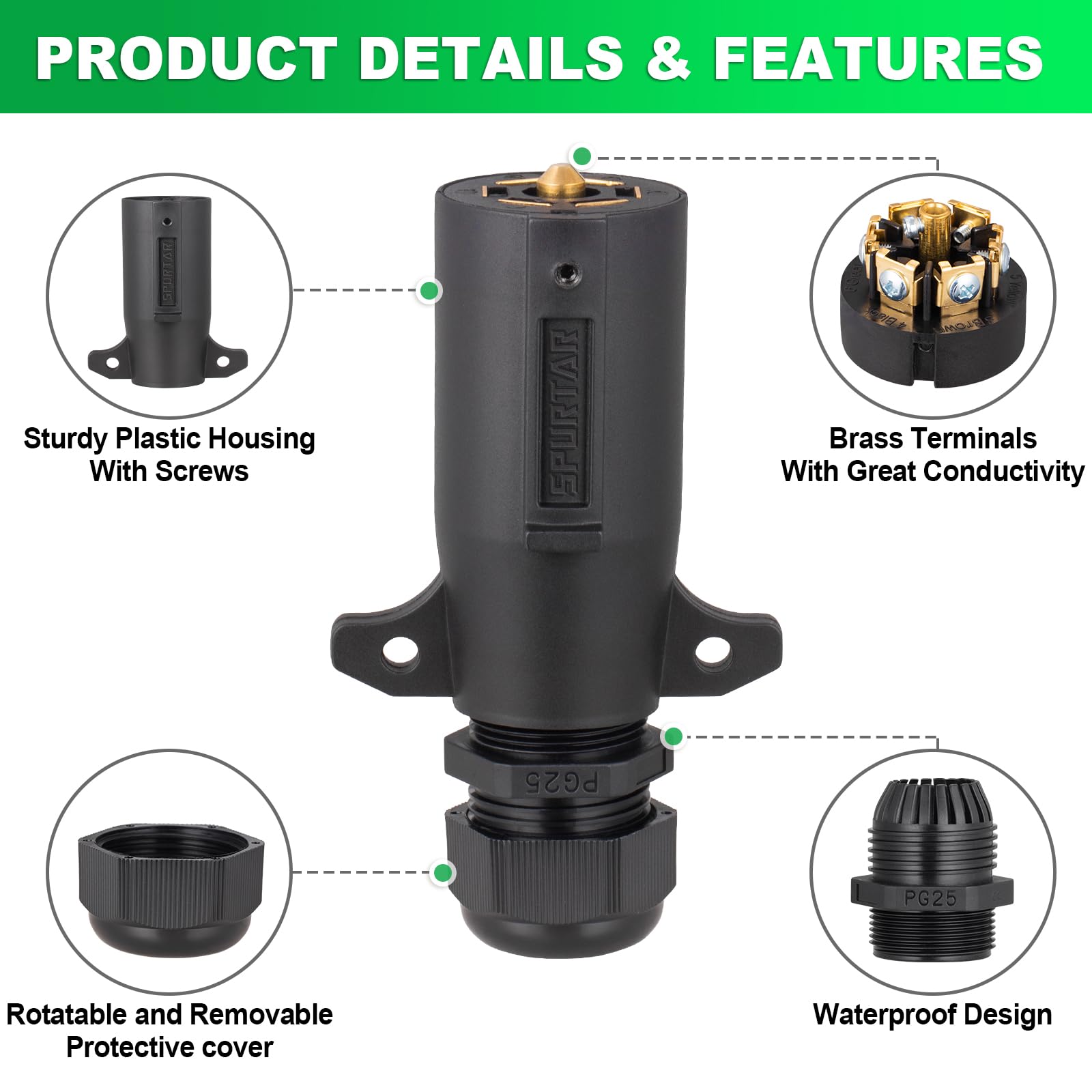 Snapklik.com : Spurtar 7 Pin Trailer Plug Waterproof, Round 7 Way ...