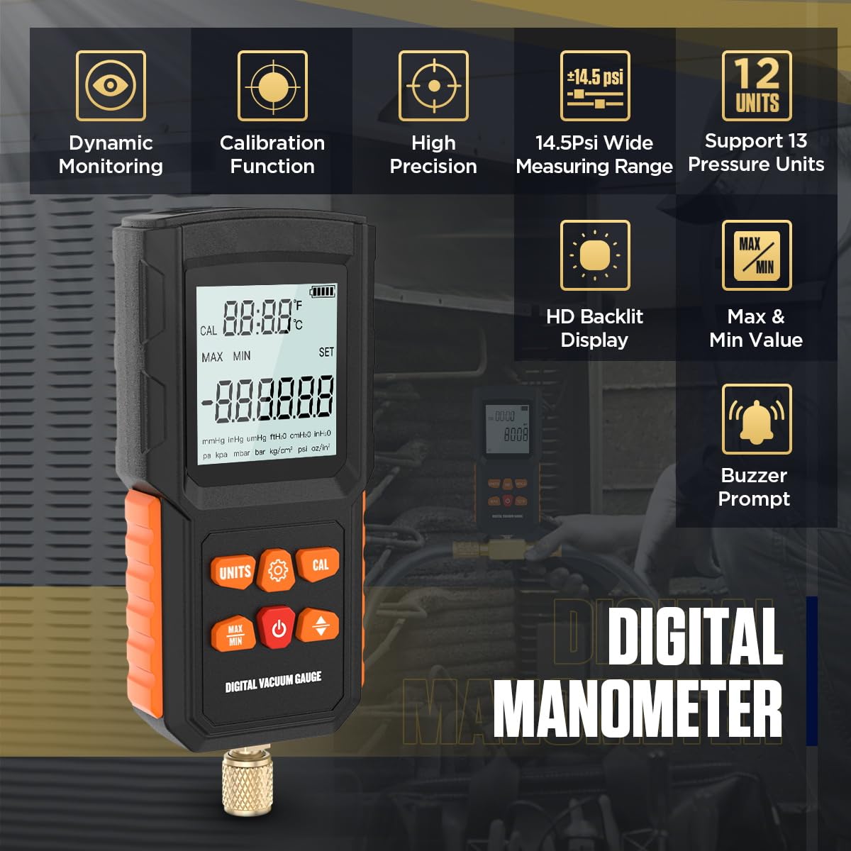 Snapklik.com : Digital Vacuum Gauge Micron Gauge HVAC 0-14.5Psi/100Kpa ...