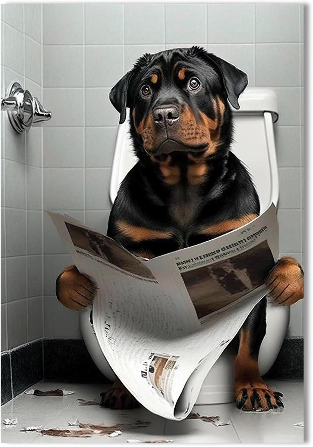 Amazon.com: SXMNUPAT Bathroom Canvas Wall Art Rottweiler Dog Sitting on ...