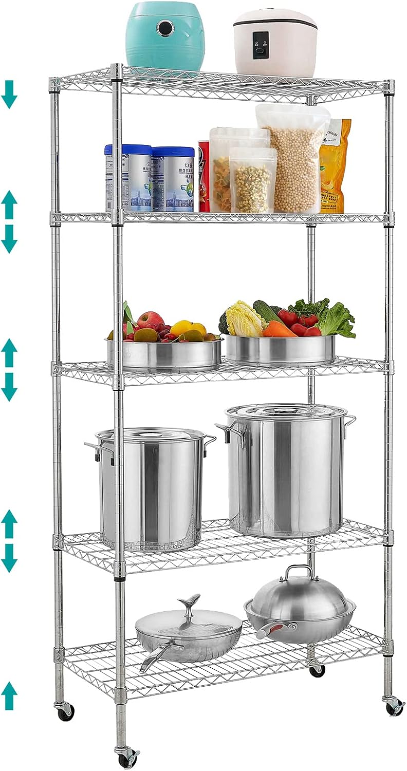 Amazon.com: 5 Tier Wire Shelving Rack with Wheels, 5 Tier Chrome ...