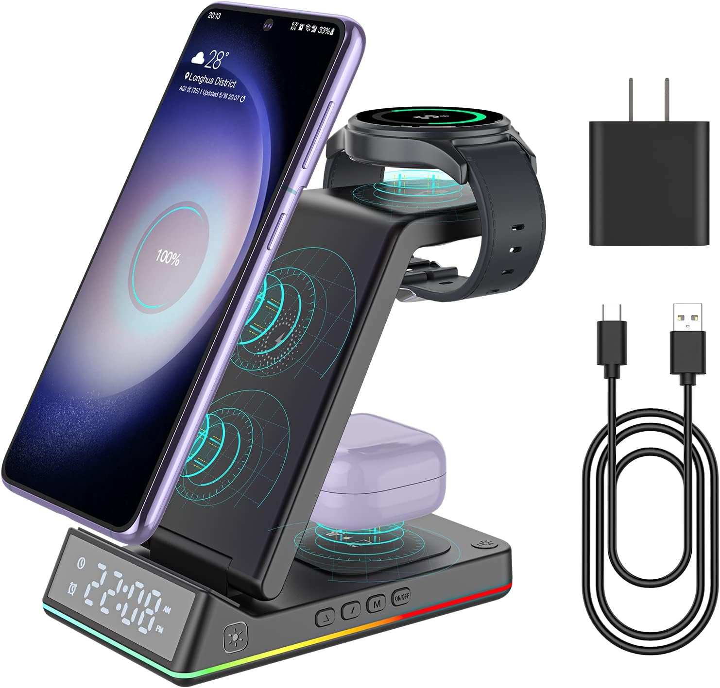 EVARY Chargeur Induction pour Chargeur Samsung Station de Charge 3 en 1 ...