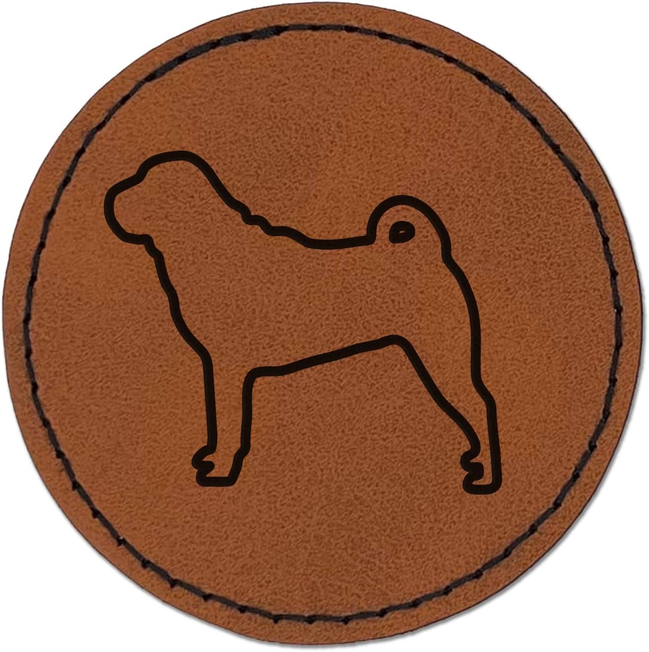 Amazon.com: Shar-Pei Dog Outline Round Iron-On Engraved Faux Leather ...