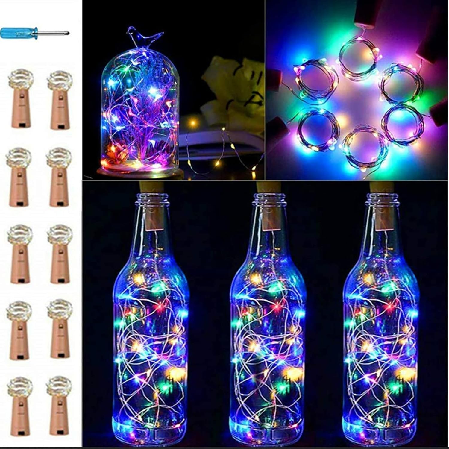 VIPMOON 10 pcs 20 LED/6.56ft Botella Corcho Cadena de Luces, Luz de ...