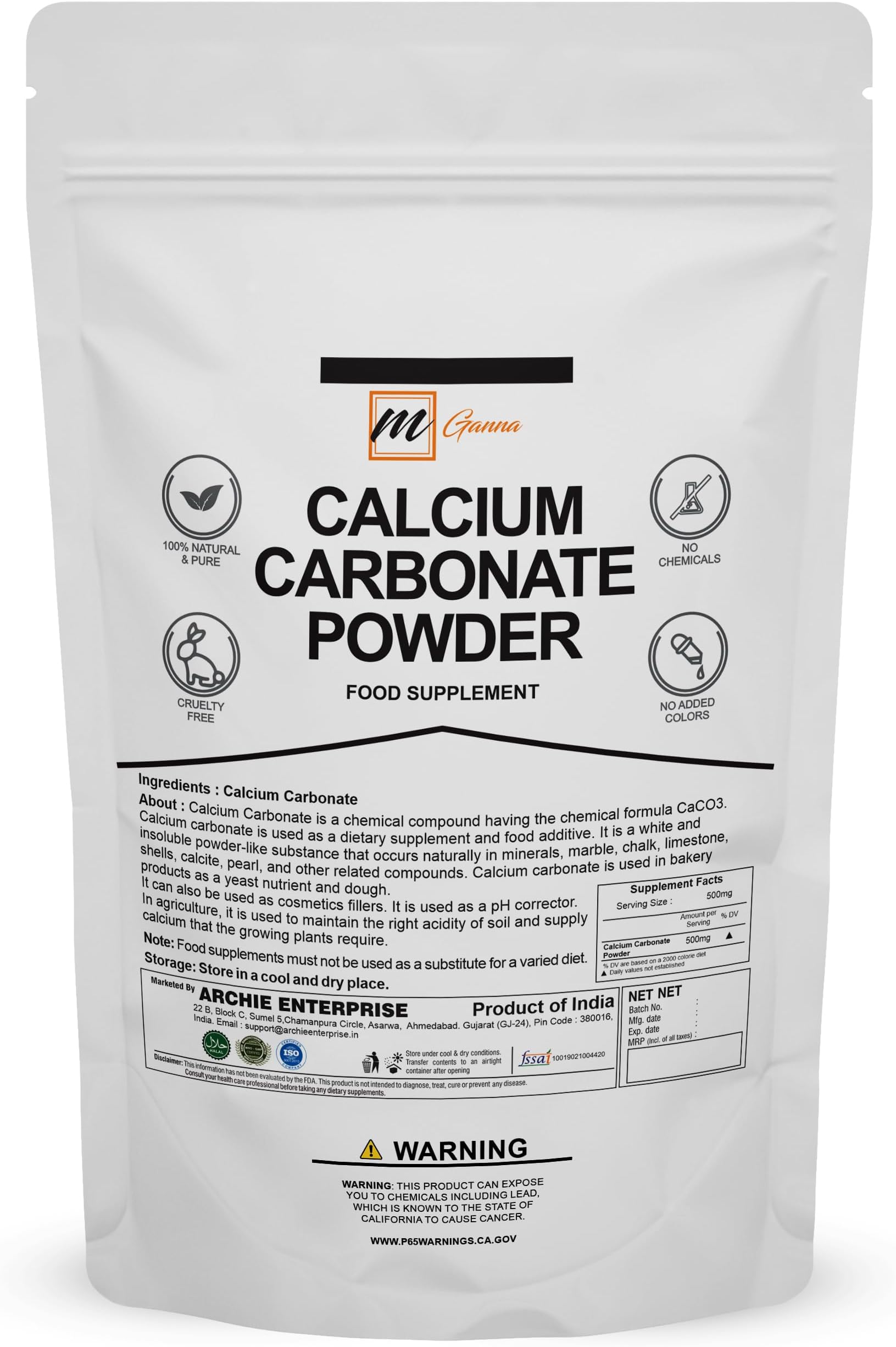 Amazon.com: mGanna 100% Natural Pure Calcium Carbonate as a Dietary ...