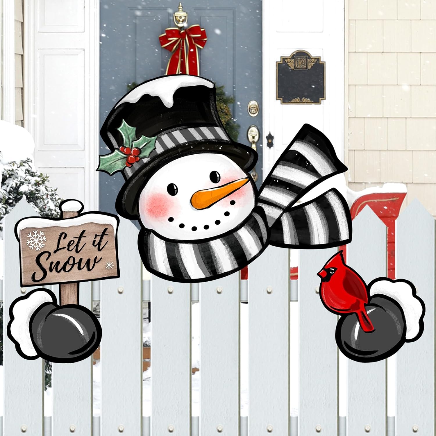 Amazon.com: Auirre Winter Snowman Cardinal Fence Peeker Yard Garden ...