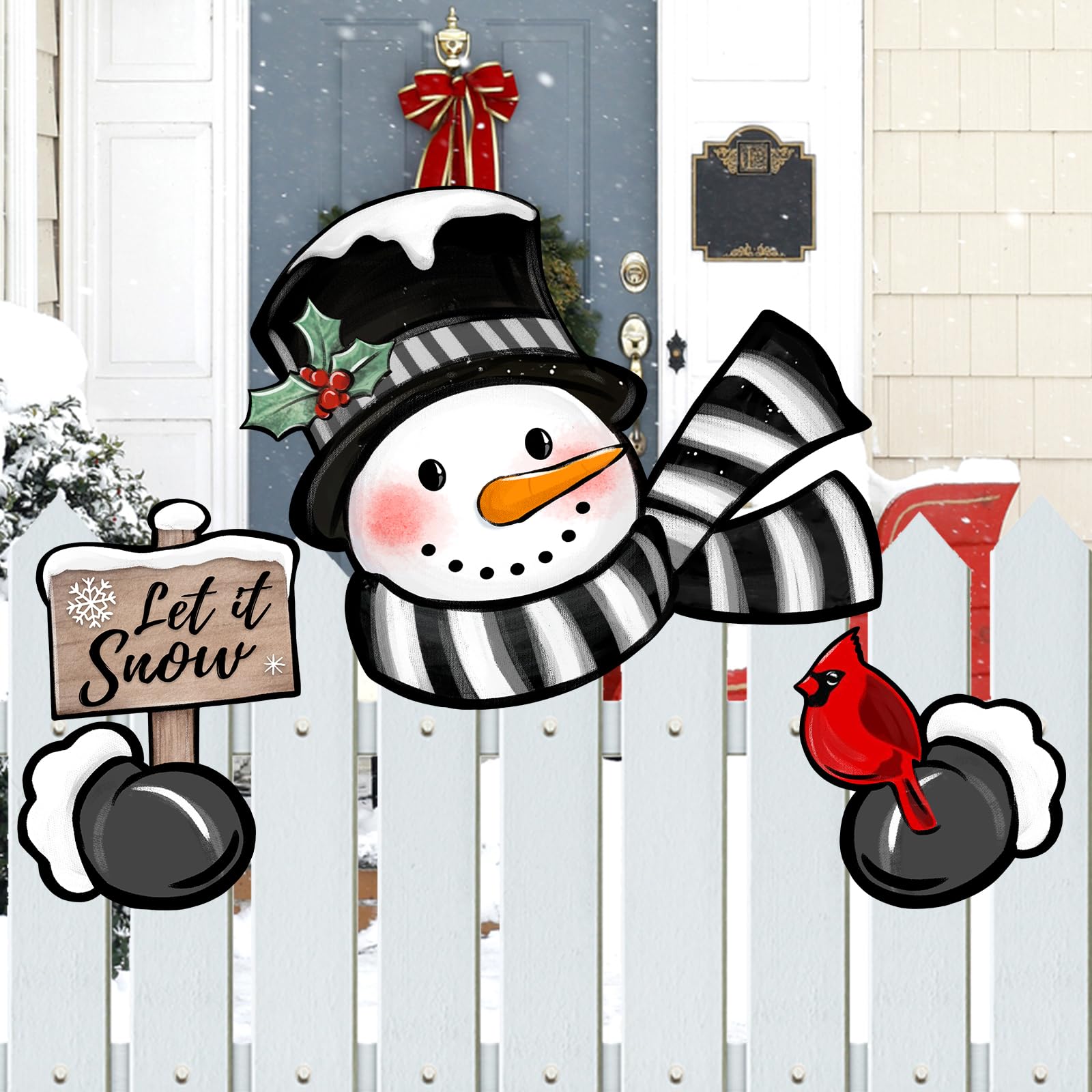 Amazon.com: Auirre Winter Snowman Cardinal Fence Peeker Yard Garden ...
