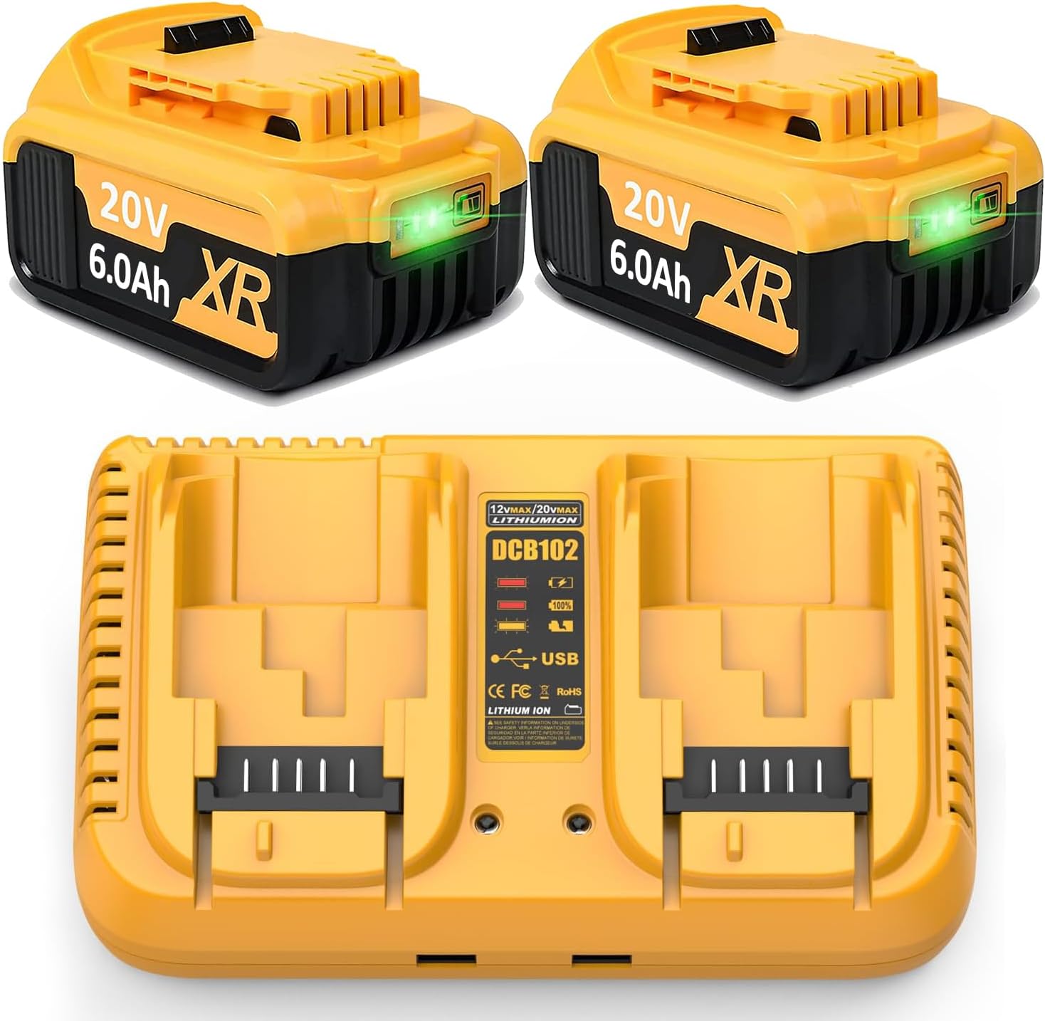 DEWALT B DCB184 5.0ah 18v XR Lithium Ion Battery Twin Pack + DCB115 ...