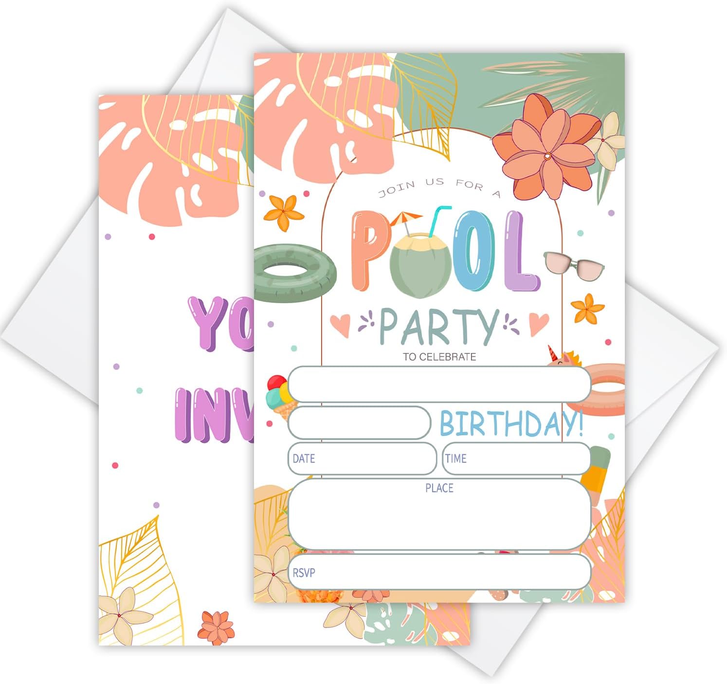 Amazon.com : HUQIL Boho Splish Splash Pool Party Birthday Invitation ...