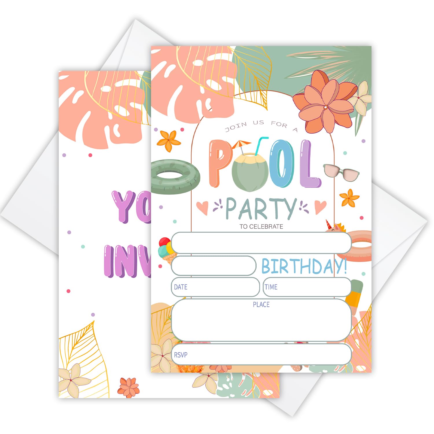 Amazon.com : HUQIL Boho Splish Splash Pool Party Birthday Invitation ...