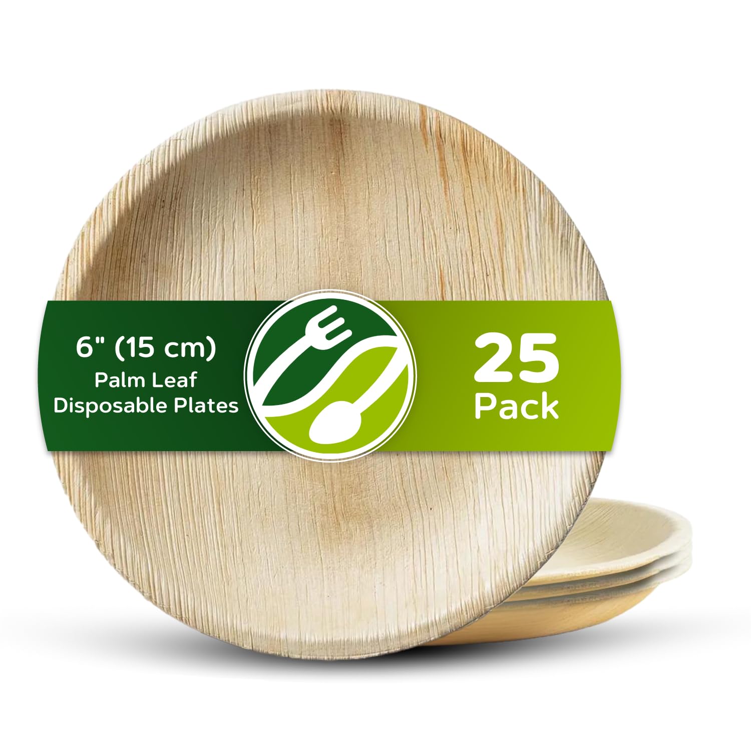 ECO Leaf 25 Disposable Palm Leaf Plates | 6”(15cm) Round Compostable ...