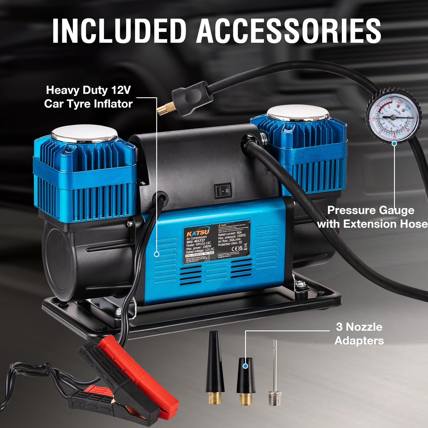 Tire Pump Heavy Duty 12V Portable Air Compressor - 150 PSI Max, Car ...