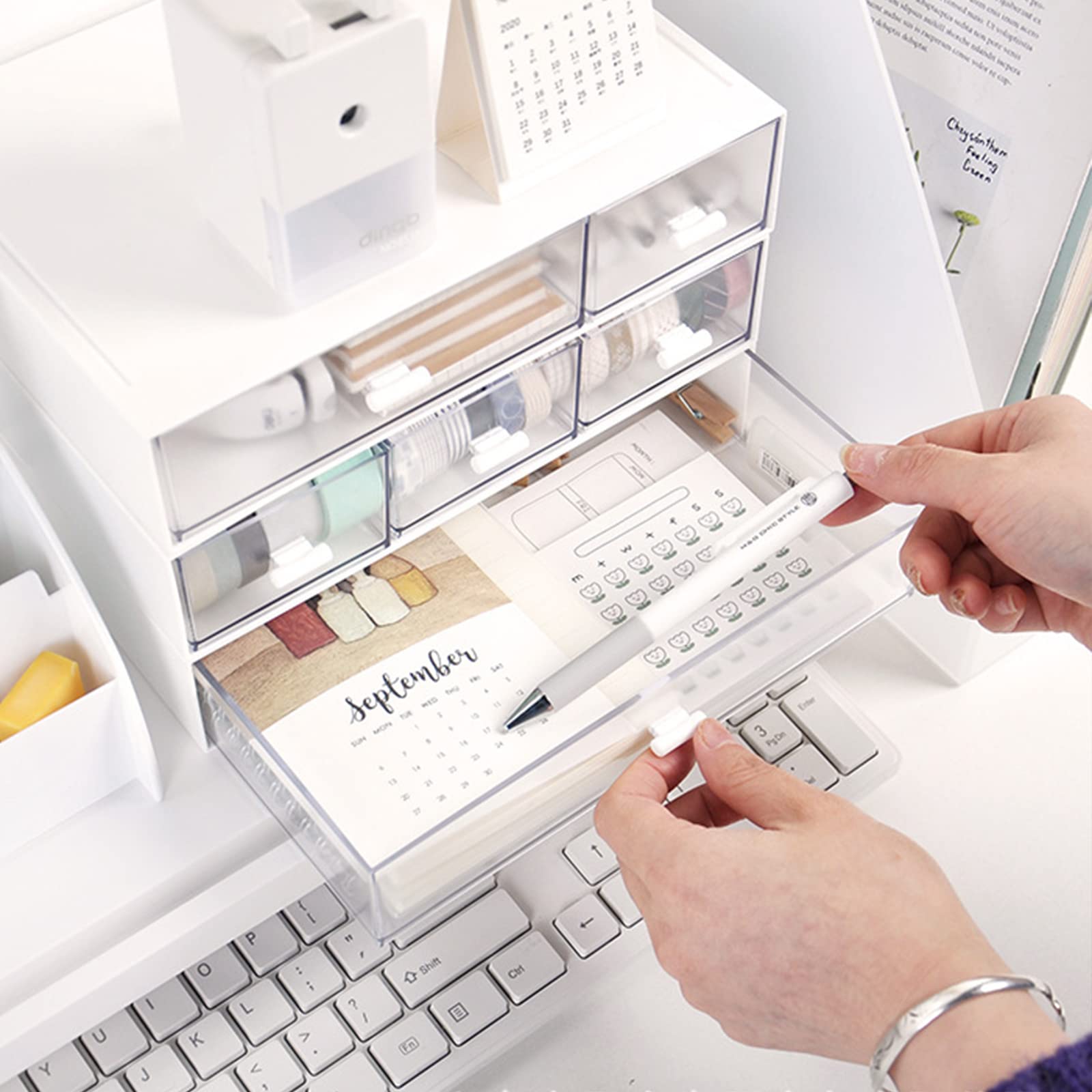Desk Organizer with Drawers Stackable Storage Drawers, Plastic White ...