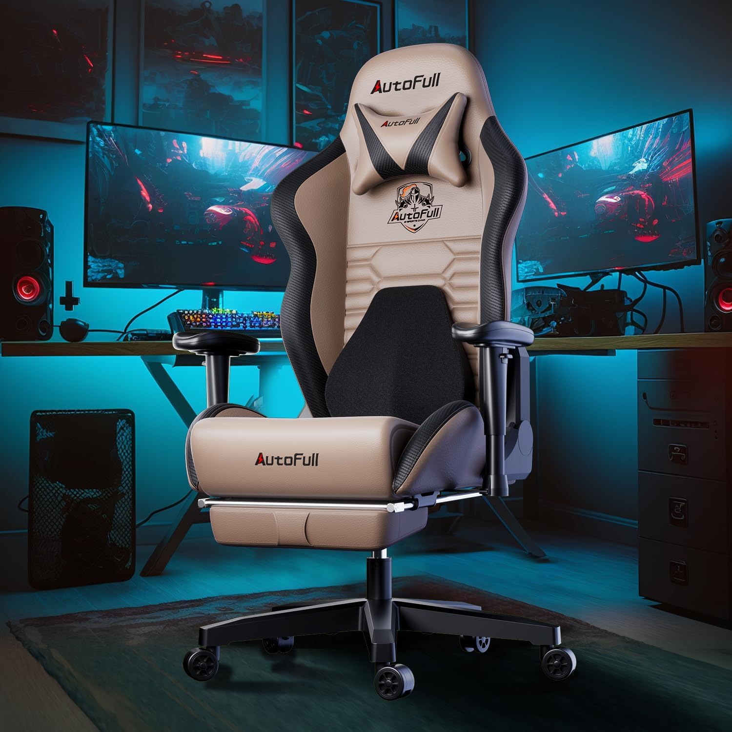 Amazon.co.jp: AutoFull(オートフル) ゲーミングチェア デスクチェア 座り心地最高 腰痛対策 昇降アームレスト オットマン付き ロッキング機能 在宅 リモート PUレザー ...