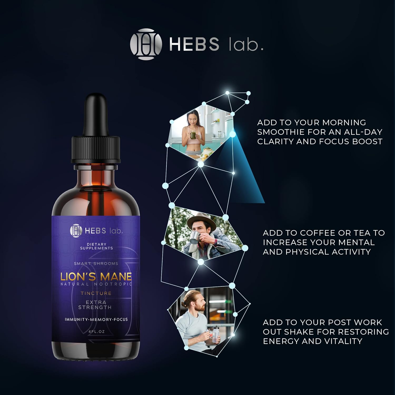 HEBS LAB. Paquete – Suplemento de hongo de melena de león y extracto ...