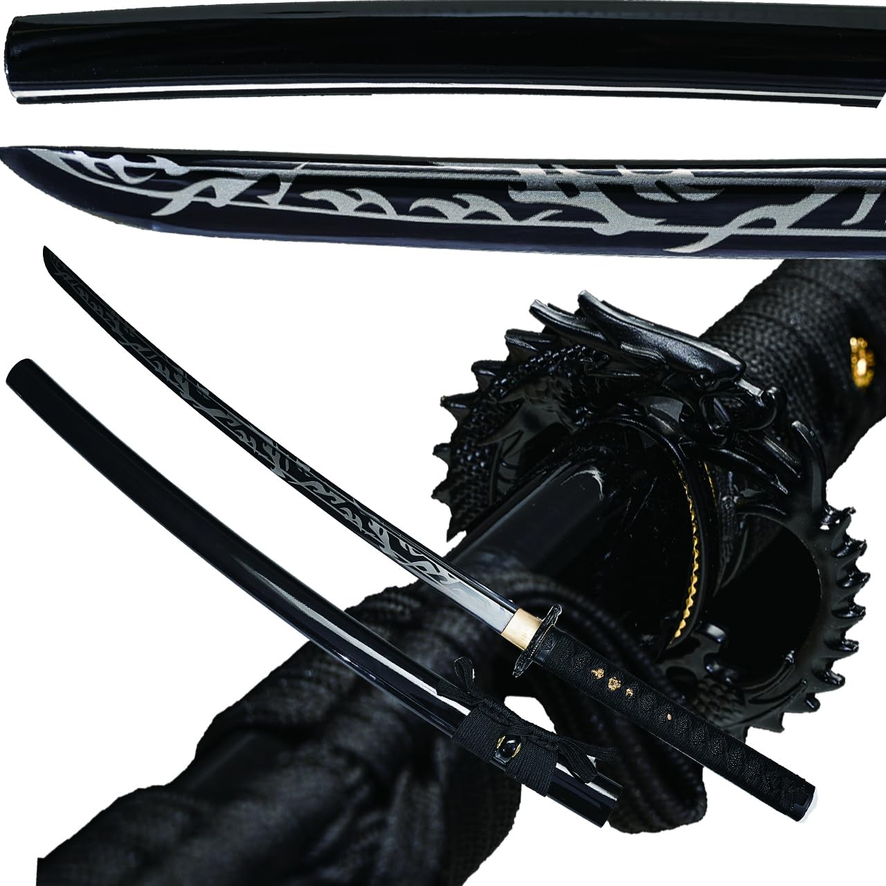 Japanese Black Katana Sword Real Authentic,Full Tang,Functional ...