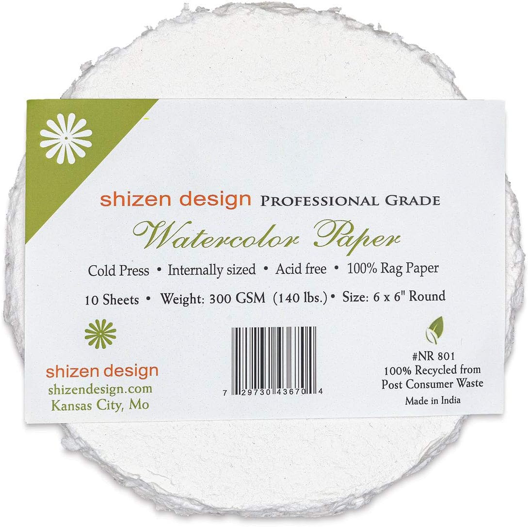 Amazon.com: Shizen Watercolor Paper - 6", Round Deckle Edge, Cold Press ...