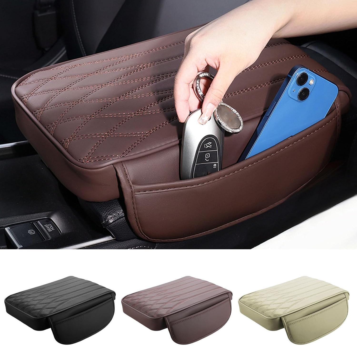 Amazon.com: UDIYO Car Center Console Cover, Car Armrest Cover, Leather ...